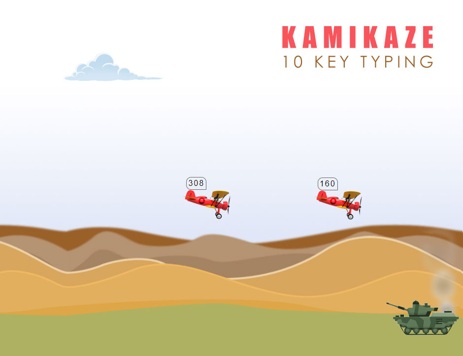 Kamikaze 10 Key Typing Game - Numeric typing games